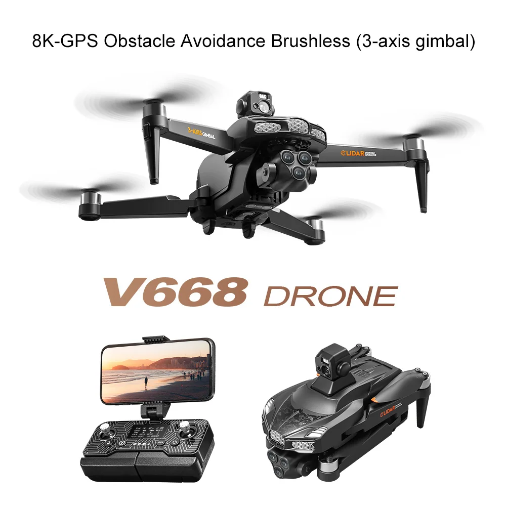 2025 V668 GPS Drone 5KM 8K Professional HD Dual Camera 3-Axis Gimbal ...