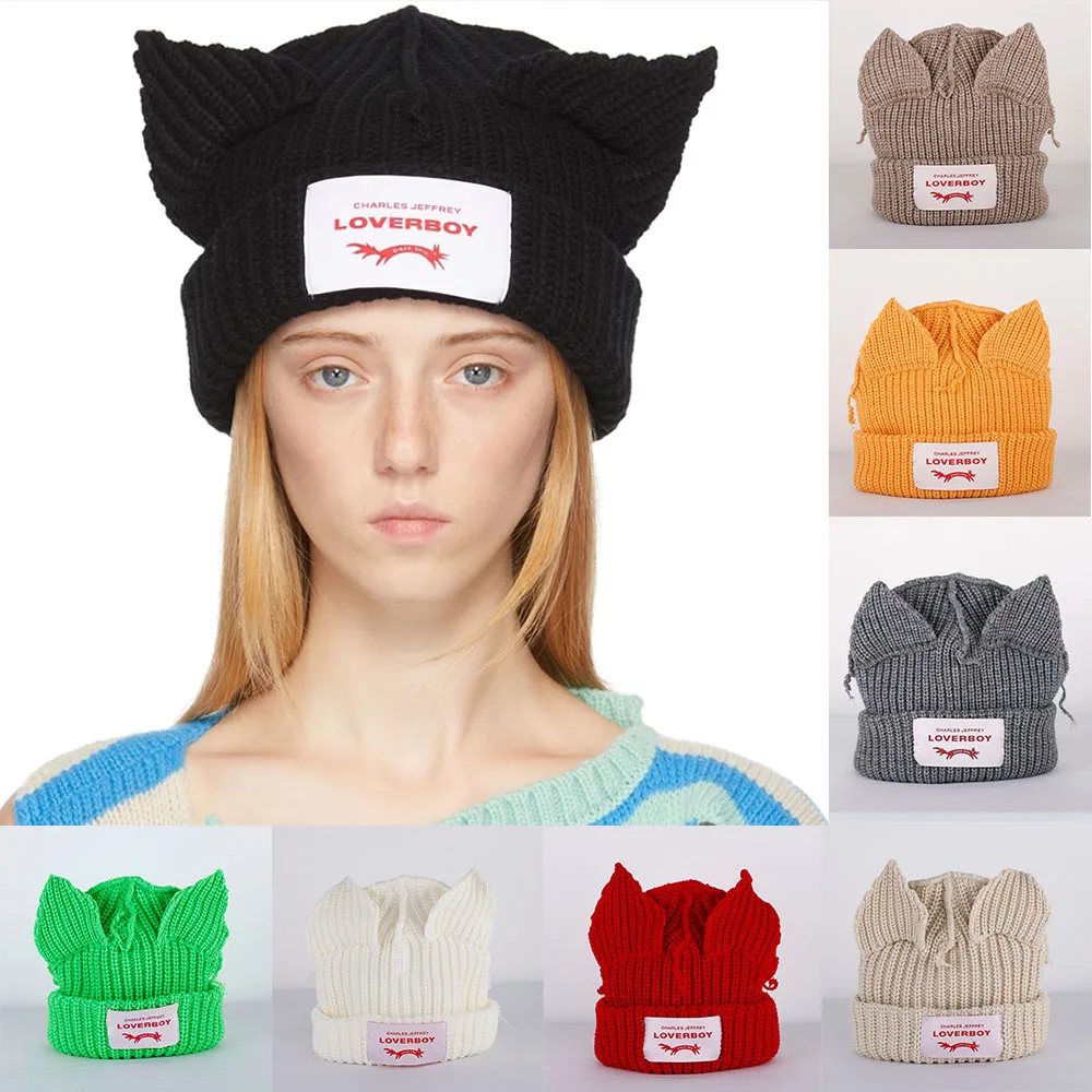 Loverboy-gorro-de-punto-con-orejas-de-gato-para-mujer-gorro-de-lana-con ...