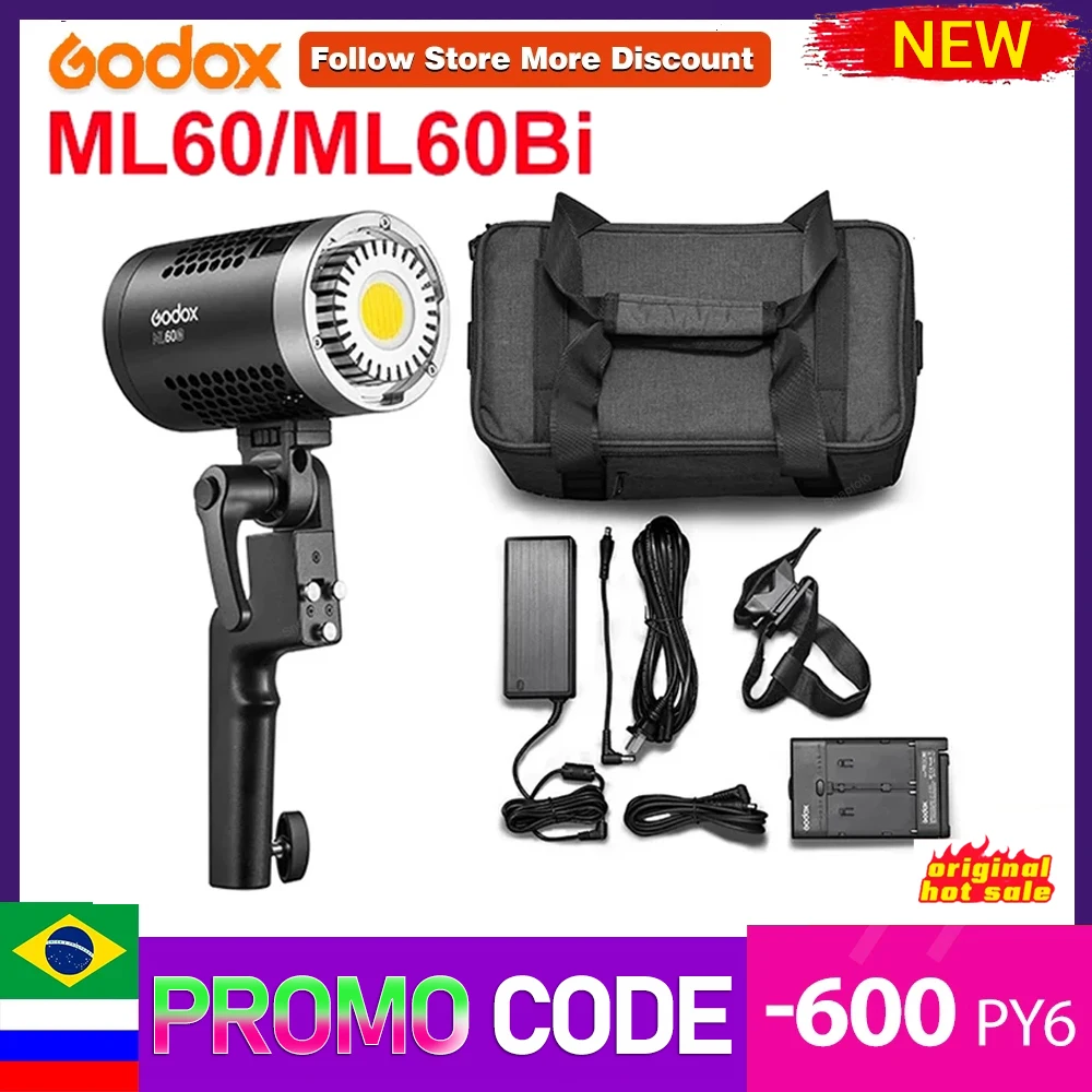 Godox ML60Bi ML60 Bi 60W Bi-Color LED Light Silent Mode Portable ...