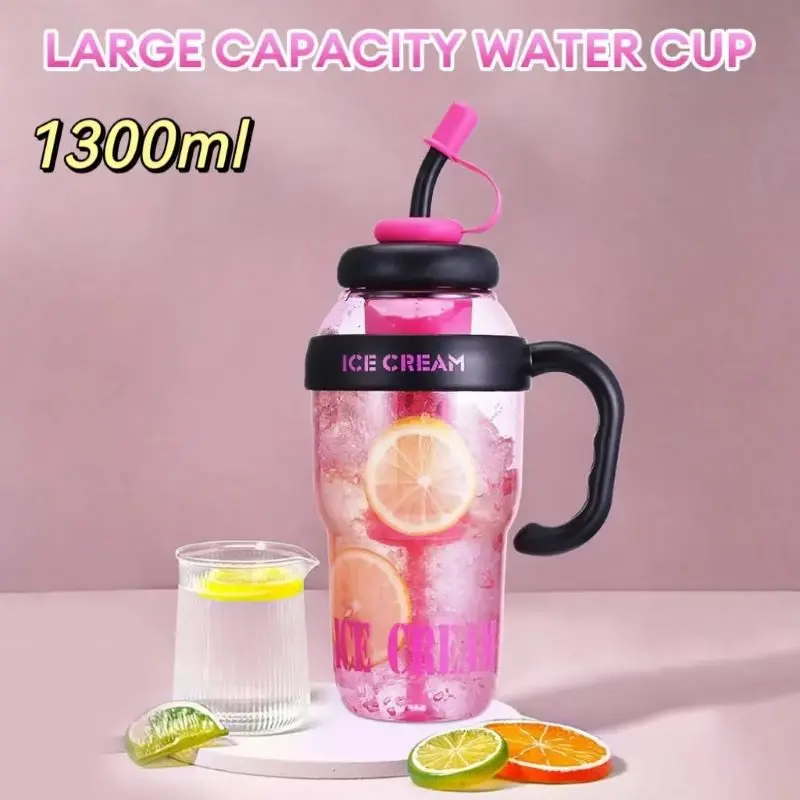 1300ml-large-capacity-straw-cup-plastic-belly-cup-portable-water-bottle ...