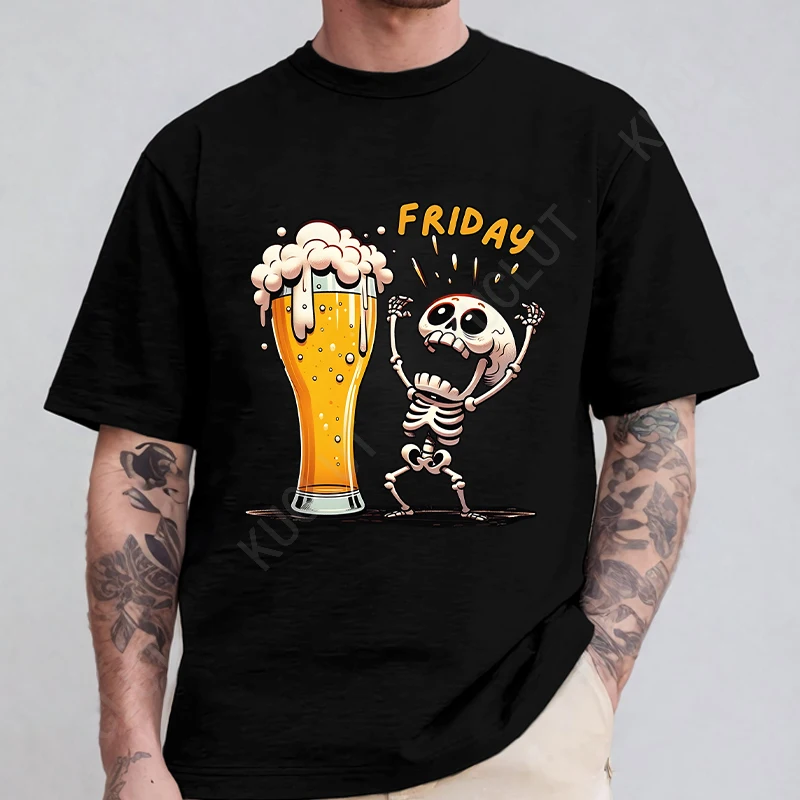 Fashion Men's T Shirt Skeleton Enjoying FRIDAY Beer Day Tees Funny ...