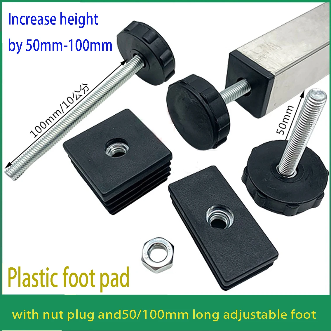 1PCS-Table-Leg-Plug-With-Nut-and-Adjustable-Feet-M8-50-100mm-Black ...