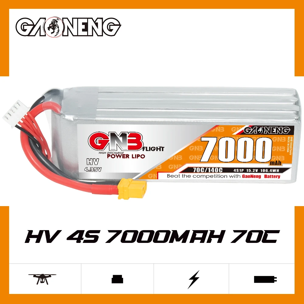 Gaoneng GNB 4S1P 7000mAh 15.2V 70C/140C Light Weight HV Lipo Battery With XT90S Plug For UAV RC ...