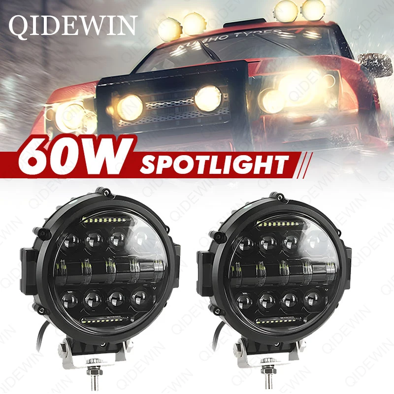7" 100W Round LED Work Light Offroad LED Work Light Bar White DRL Light ...