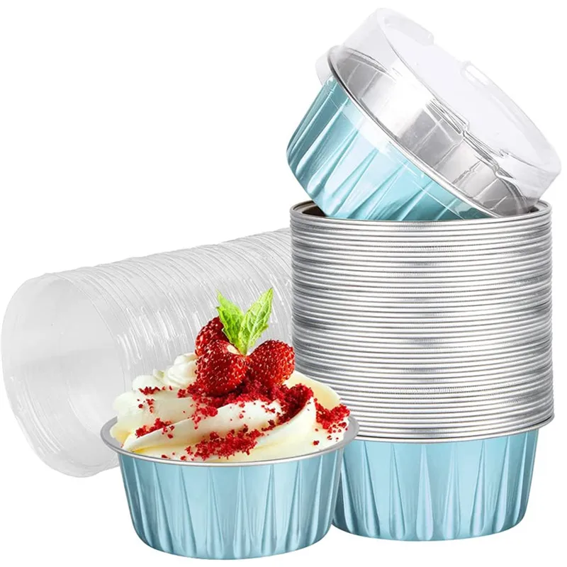 50Pcs-Ramekins-with-Lids-5oz-Aluminum-Foil-Baking-Cups-Cupcake-Muffin ...