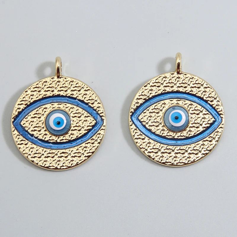 10pcs Blue Round Evil Eye Enamel Charms Religious Christian Gold Color ...