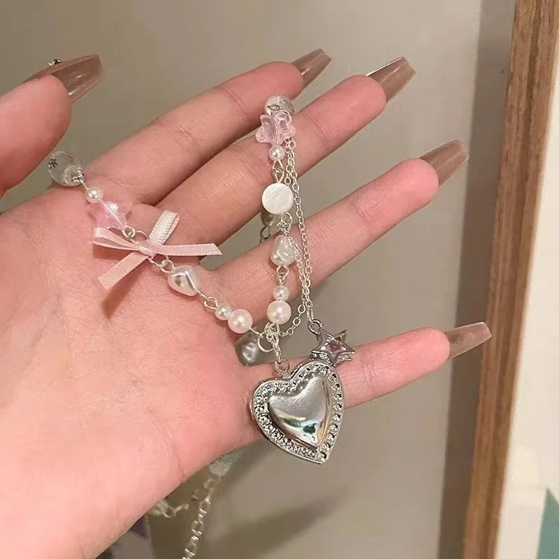 Kpop-Goth-Y2K-Heart-Bowknot-Pendant-Choker-Necklace-Clavicle-Chain-For-Women-Egirl-Punk-Grunge ...