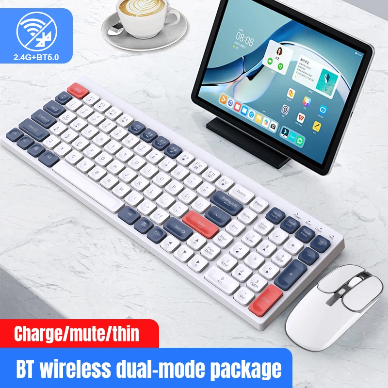 Artnix BK100 무선 키보드 및 마우스 세트, 블루투스 및 2.4GHz C 타입 충전식 미니 사일런트 PC 슬림 오피스 ...