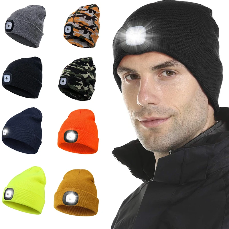 Led Light Knitted Hat Warm Elastic Beanie Autumn Winter Outdoor Sports ...