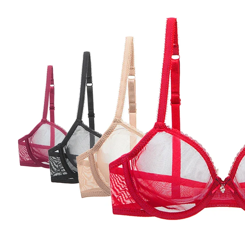 New-Red-Transparent-Bras-For-Women-Plus-Size-Sexy-Lingerie-Push-Up-Lace ...
