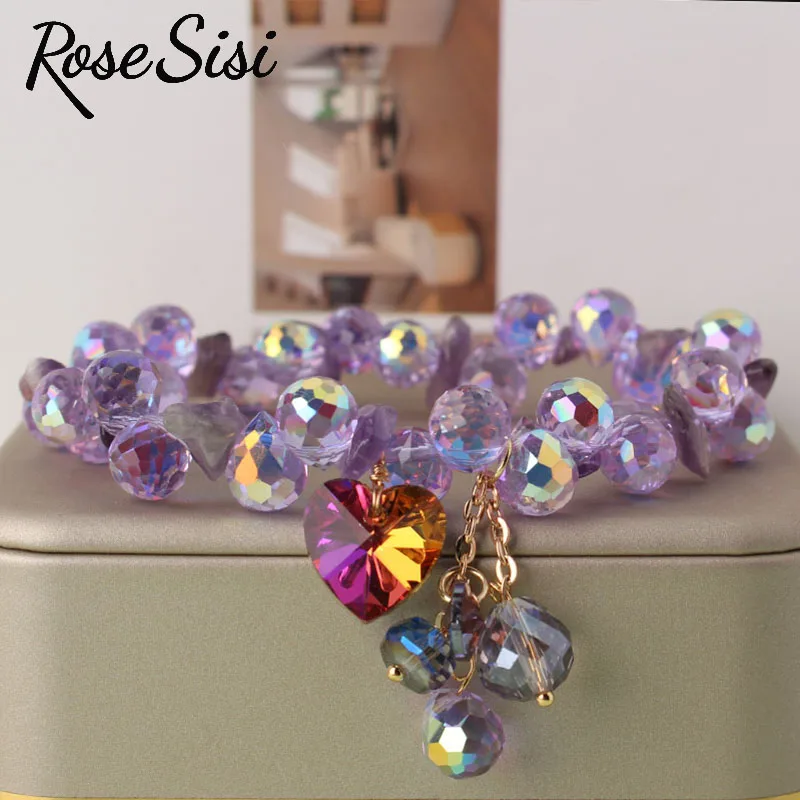 Rose-sisi-Korean-charm-double-crystal-bracelet-for-women-Love-pendant ...