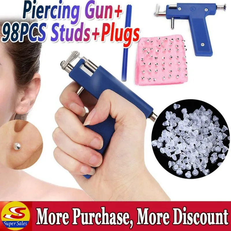 98pcs-Pro-Ear-Body-Nose-Navel-Lips-Tongue-Piercing-Gun-Machine-Supply ...