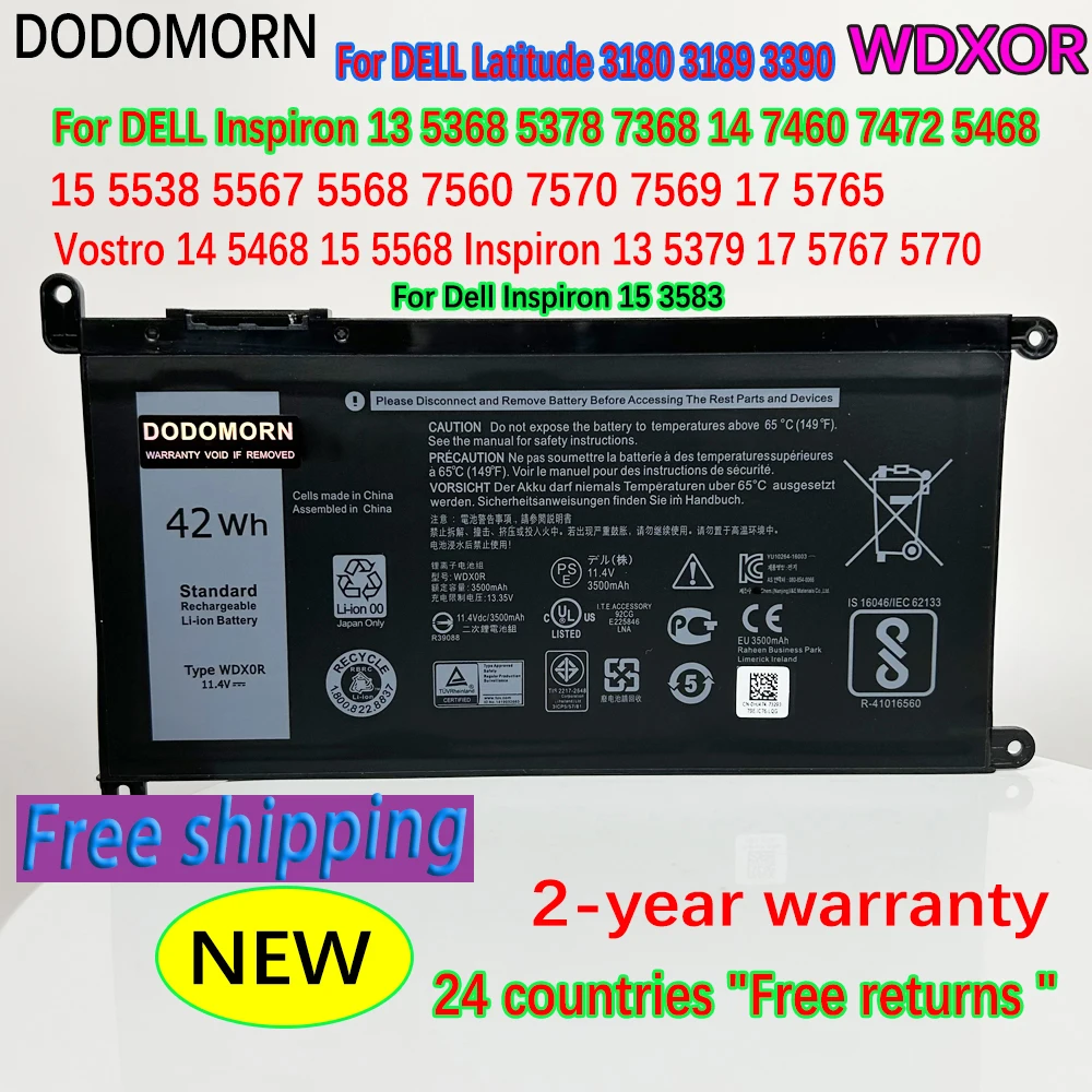 WDXOR Laptop Battery For DELL Vostro 14 5468 14 5471 14 3480/15 5568 ...