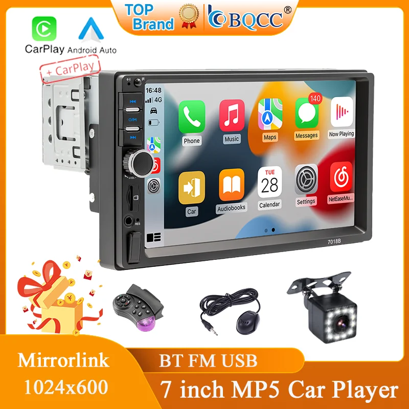 BQCC 1 Din 7 inch MP5 player Mirrorlink Carplay Android Auto BT FM ...