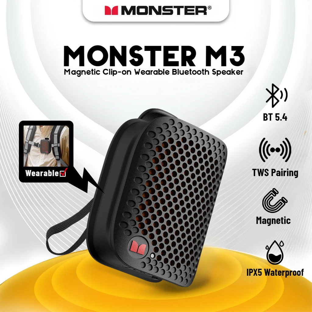 Monster-M3-Bluetooth-Speaker-Outdoor-Wearable-Magnetic-Clip-on-Portable ...