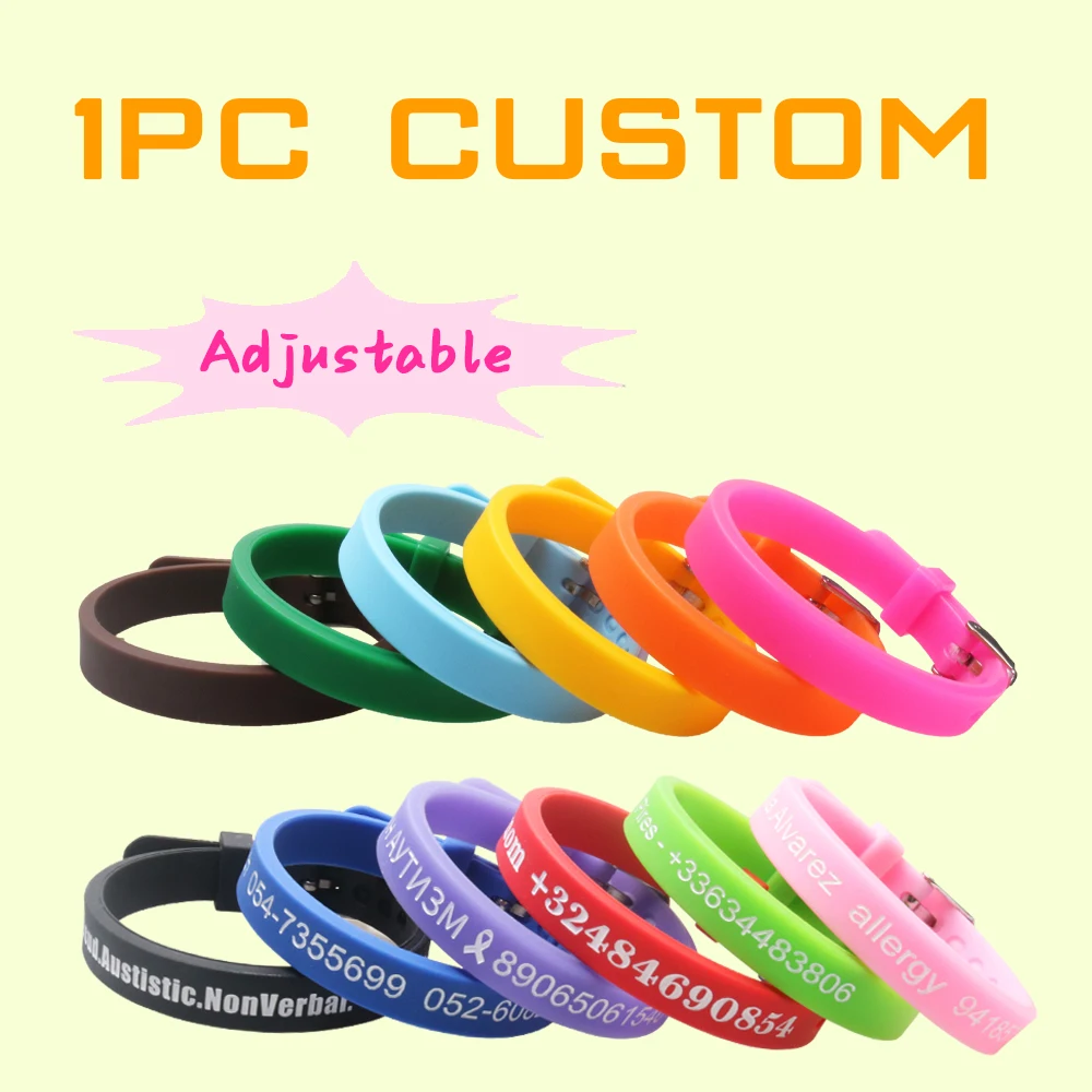 1-PC-Custom-Adjustable-Silicone-Bracelet-Personalized-ID-Name-Logo ...
