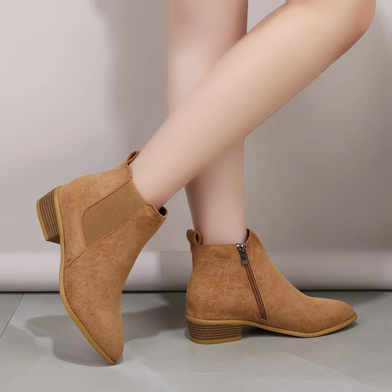 Bottines Chelsea En Daim Naturel Pour Femmes, Chaussures Plates À ...