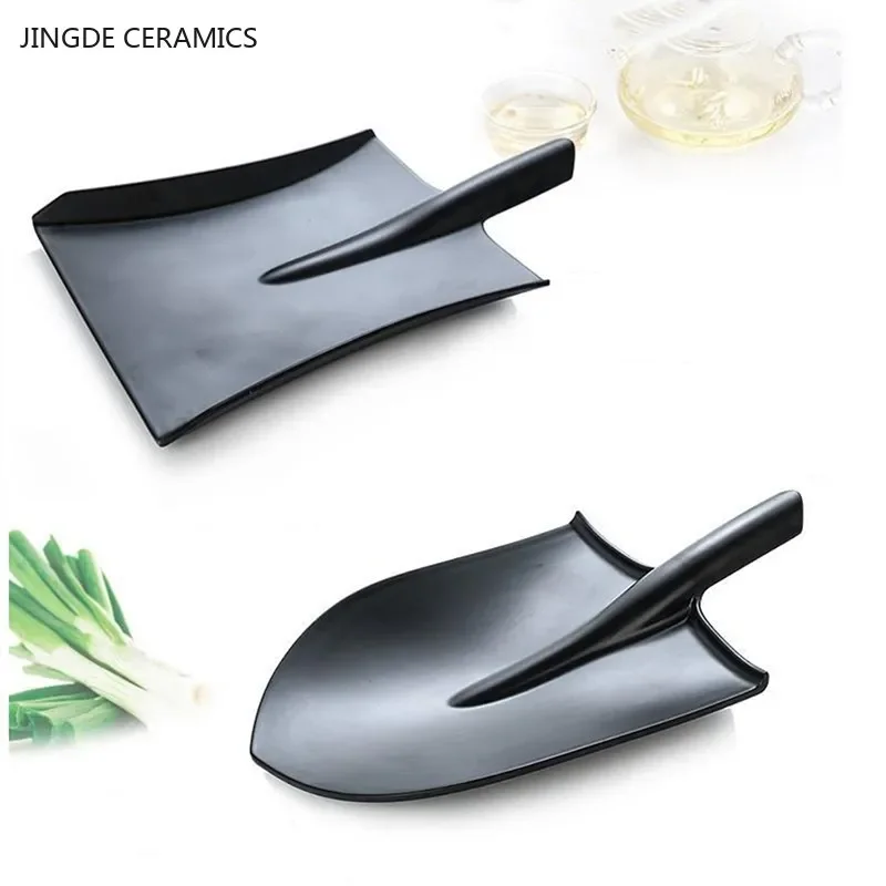 Black-Creative-Melamine-Plate-Shovel-model-Barbecue-plates-Restaurant ...