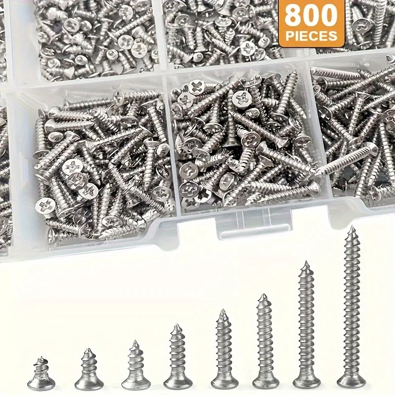 800pcs-M2-Stainless-Steel-Self-Tapping-Screw-Assortment-Kit-Tapping ...