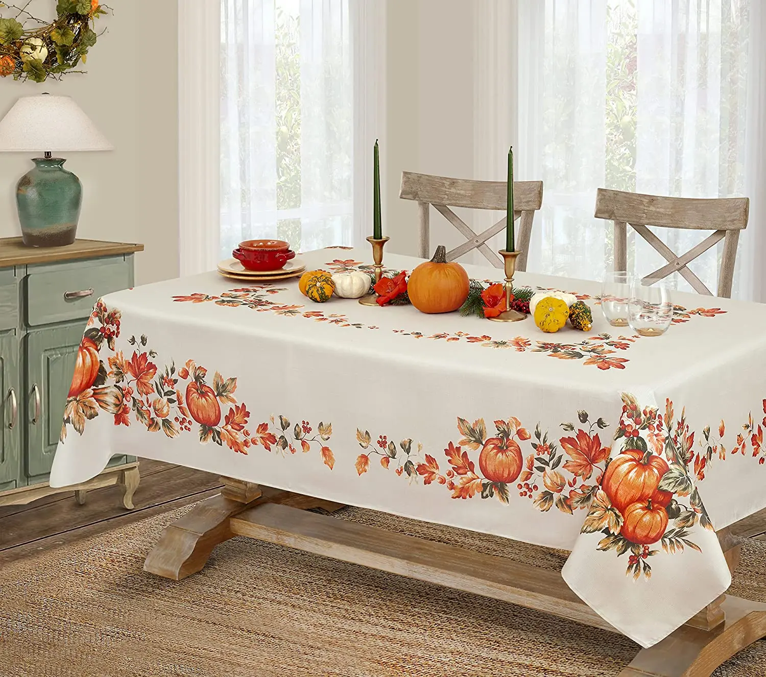 Autumn-Fall-Leaves-Pumpkin-Patch-Border-Rectangle-Tablecloth-Holiday ...