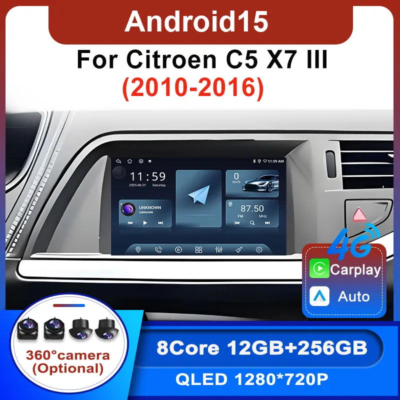 7'' Android Carplay For Citroen C5 X7 III 2010-2016Android 15 Car radio ...
