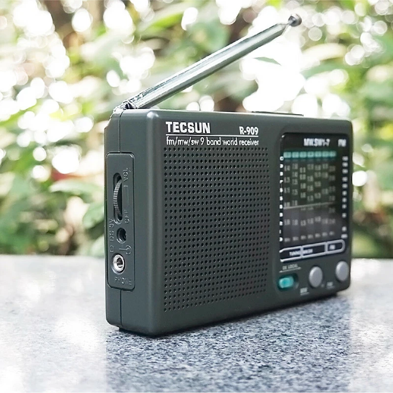 Tecsun R 909 rádio portátil fm mw (am) sw (ondas curtas) 9 bandas receptor do mundo fm: 87.0 ...