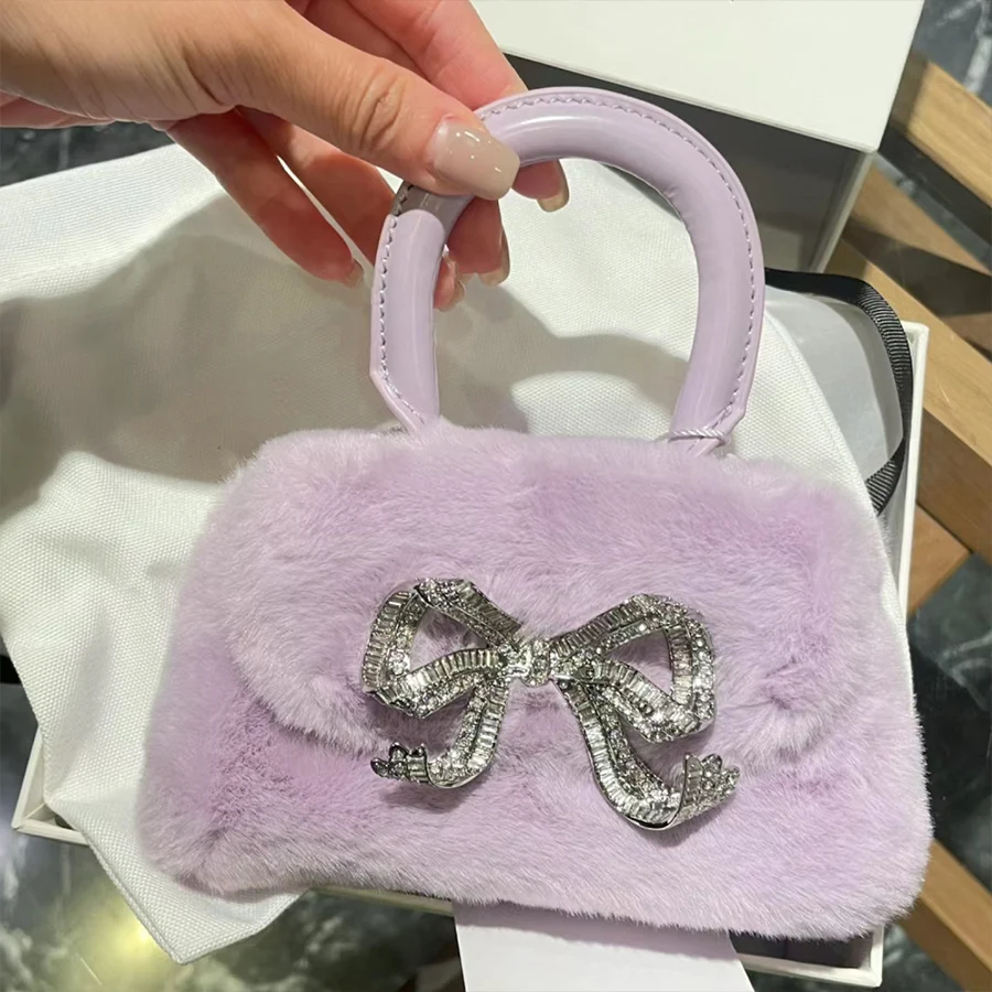 Plush-Bow-Knot-Glitter-Diamond-Handbag-Women-Shoulder-Messenger-Bag ...