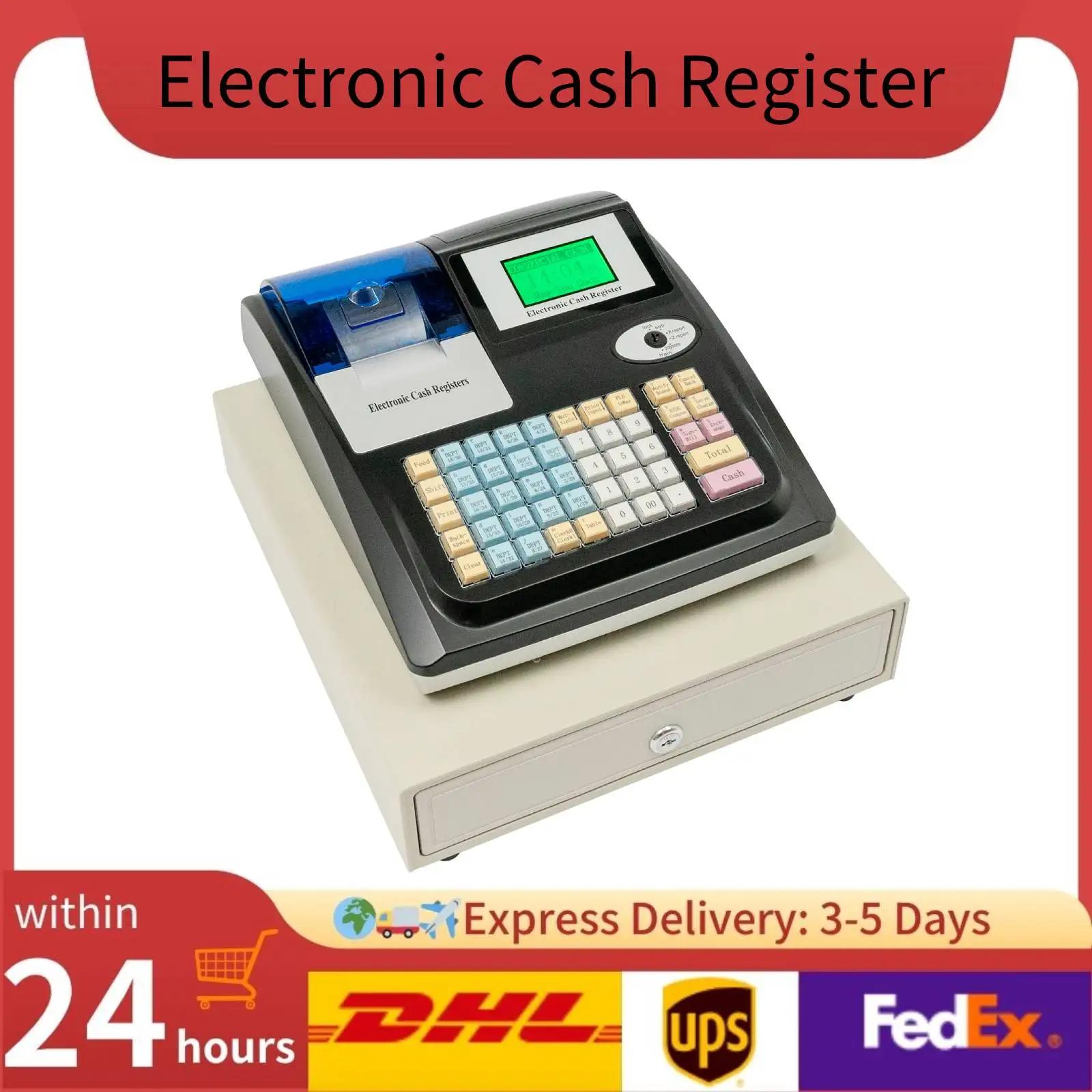 Cash Register Commercial , 48 Keys LED Display Electronic POS System High-Speed Thermal Print ...