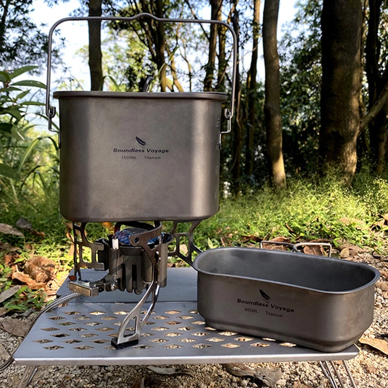 1.5L Outdoor Military Canteen Mess Kit Camping Titanium Cookware Lunch ...