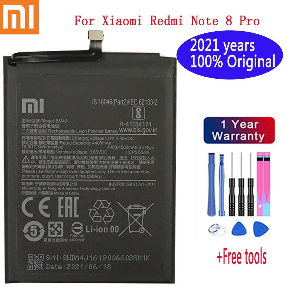 2021 Years 100% Original 4500mAh BM4J Battery For Xiaomi Redmi Note 8 ...