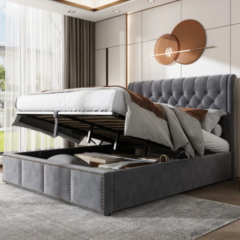 Upholstered bed,Double Bed,with hydraulic lever,functional storage bed ...