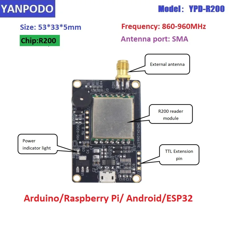 Yanpodo-M-dulo-RFID-UHF-860-960Mhz-TTL-UART-interfaz-Micro-USB-lector ...