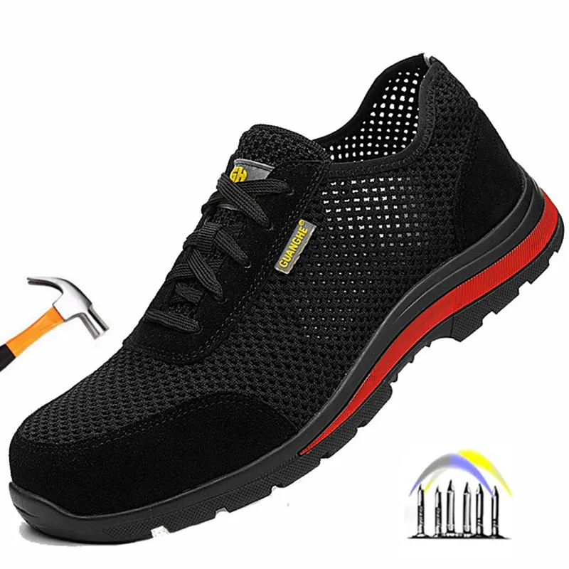 summer work shoes with protection security shoes men breathable safety ...