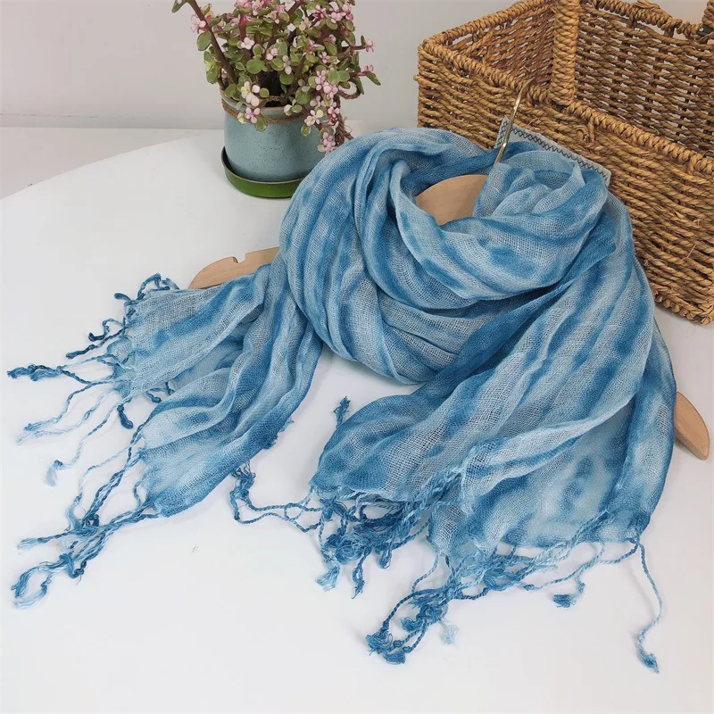 Spring And Summer French Thin Tie-Dye Linen Bandana Scarf Outdoor Beach ...