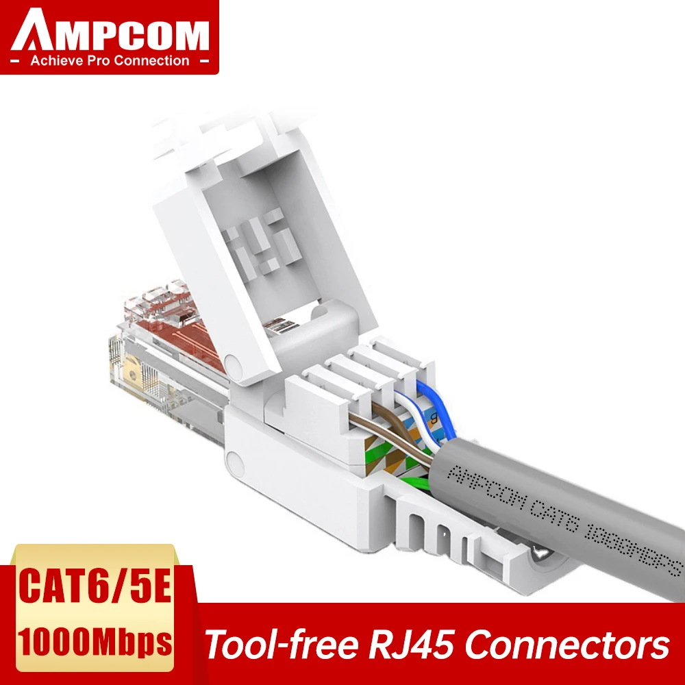 AMPCOM conector RJ45 sin herramienta de crimpado, enchufe Modular para ...