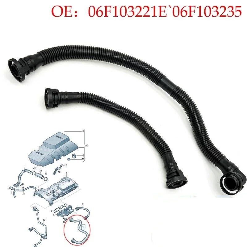 Crankcase Breather Valve Vent Hose Pipe For VW Audi 2.0 TFSI - PCV ...