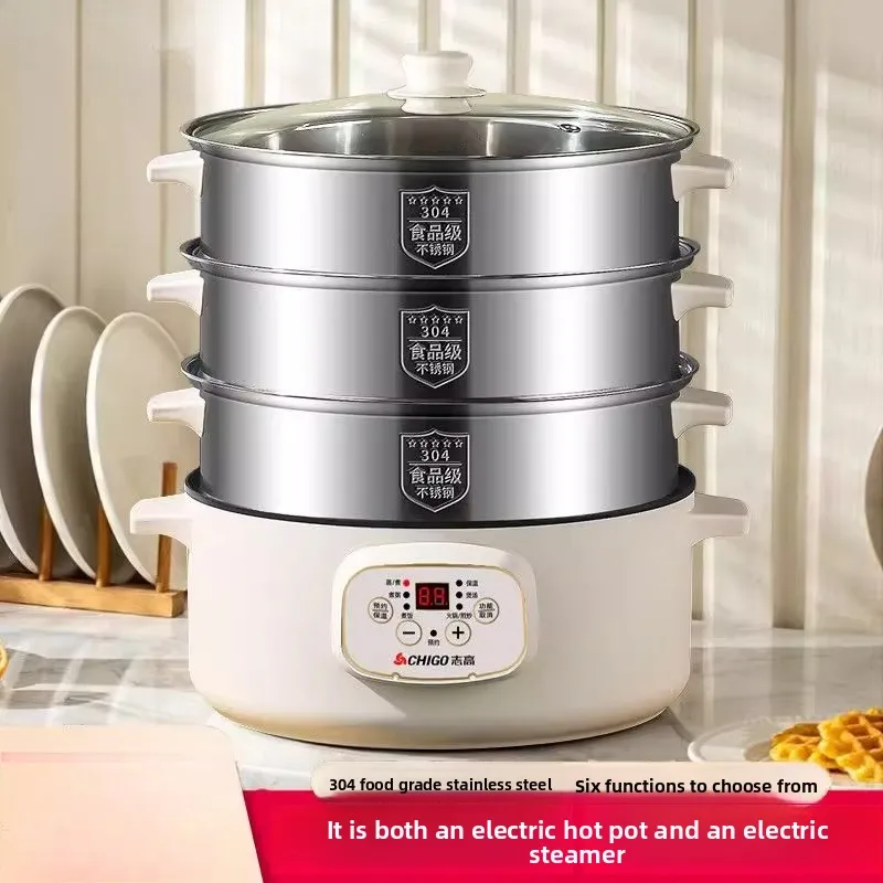 Electric steamer multifunctional steaming hot pot stainless steel steam ...