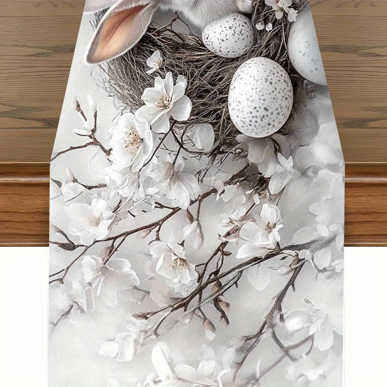 1 Piece of Elegant Gray-Tone Style, Gray Rabbit Wreath Table Runner ...