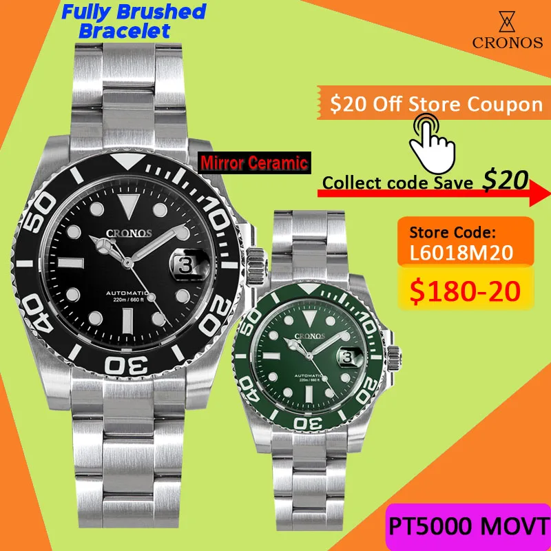 Cronos-Sub-Diver-Men-Watch-Stainless-Steel-PT5000-Brushed-Bracelet ...