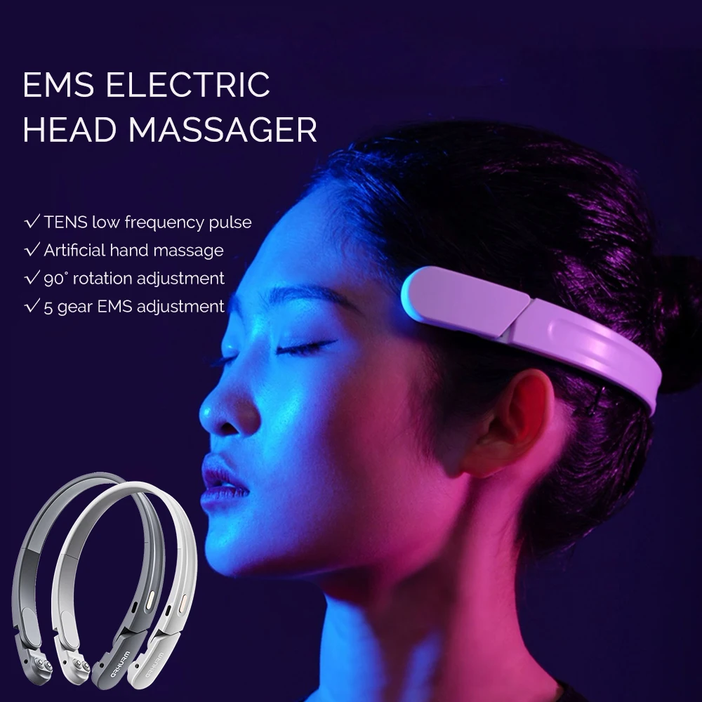 5 Gear EMS Electric Head Massager Intelligent Voice Headache Relief ...