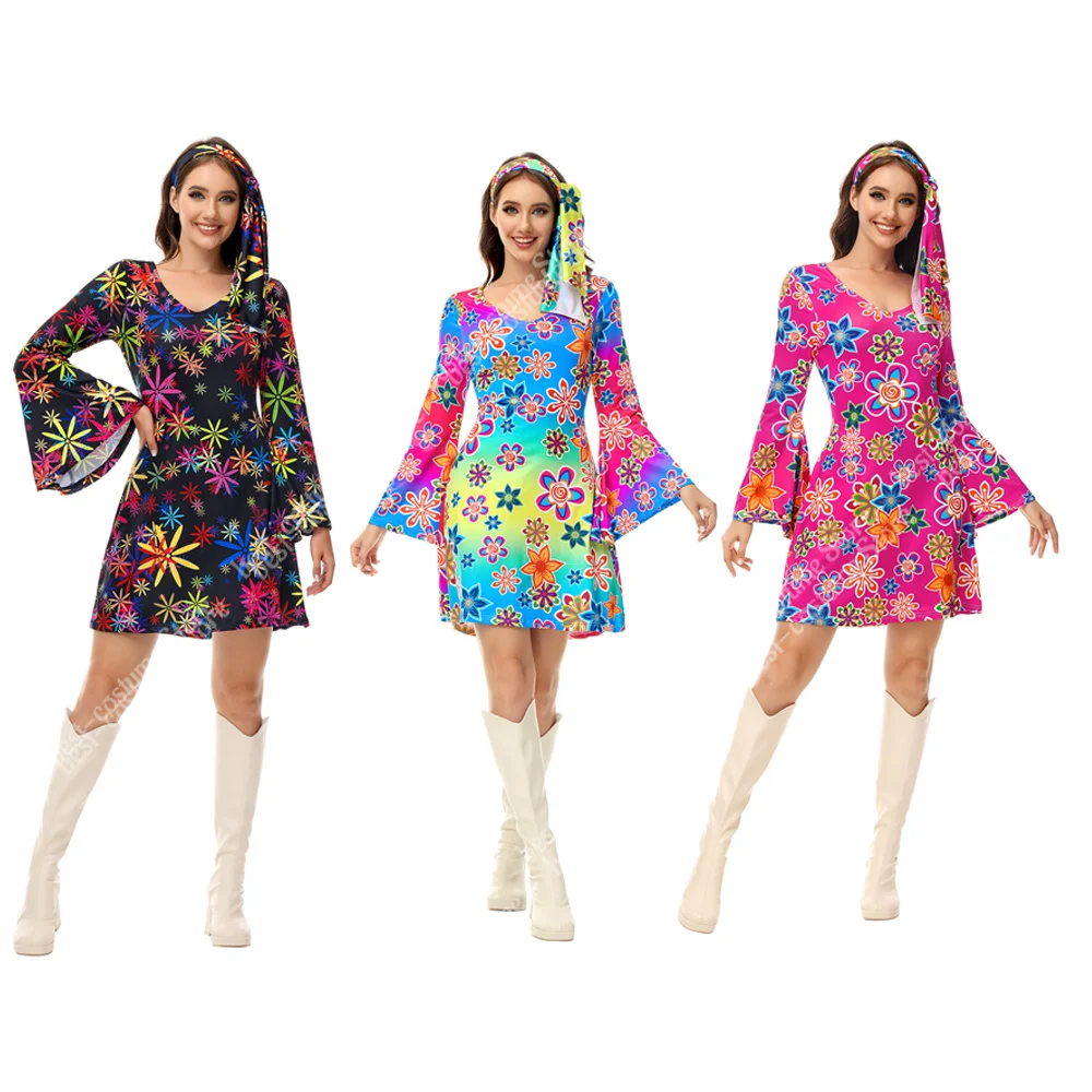 70s-Disco-Dresses-for-Women-Colorful-Print-Disco-Outfits-Halloween ...