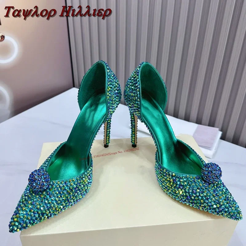 New Full Diamond Shallow Mouth Pumps Pointed Stiletto Leather Sexy ...