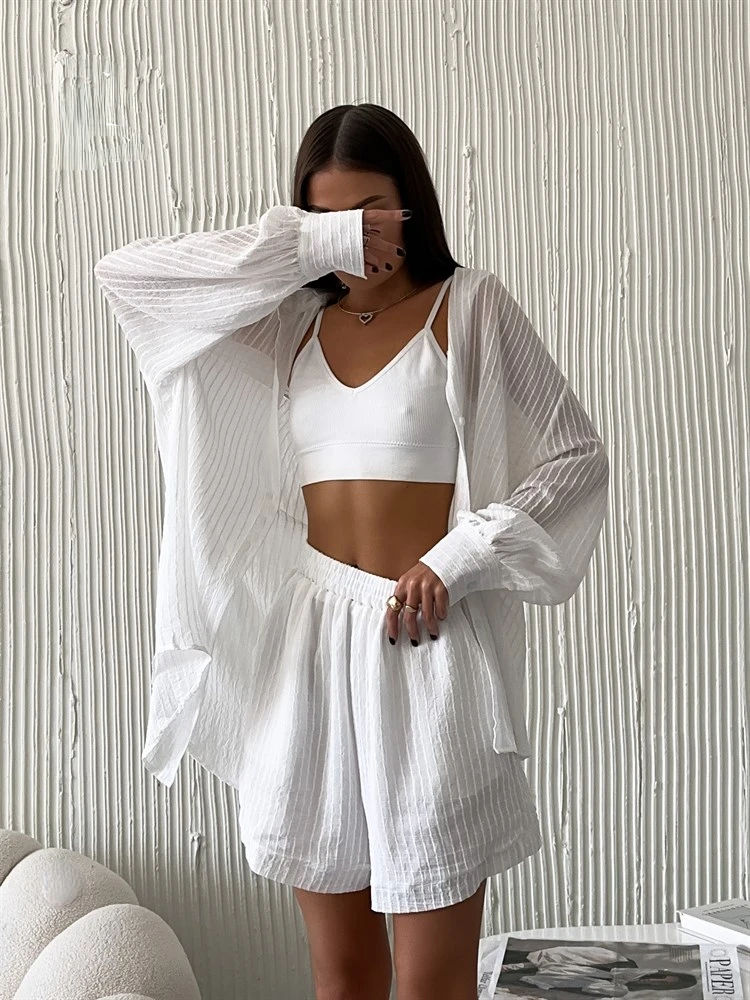 Bornladies Summer Stripe Holiday Women Suits 2 Pieces Elegant Jacquard ...