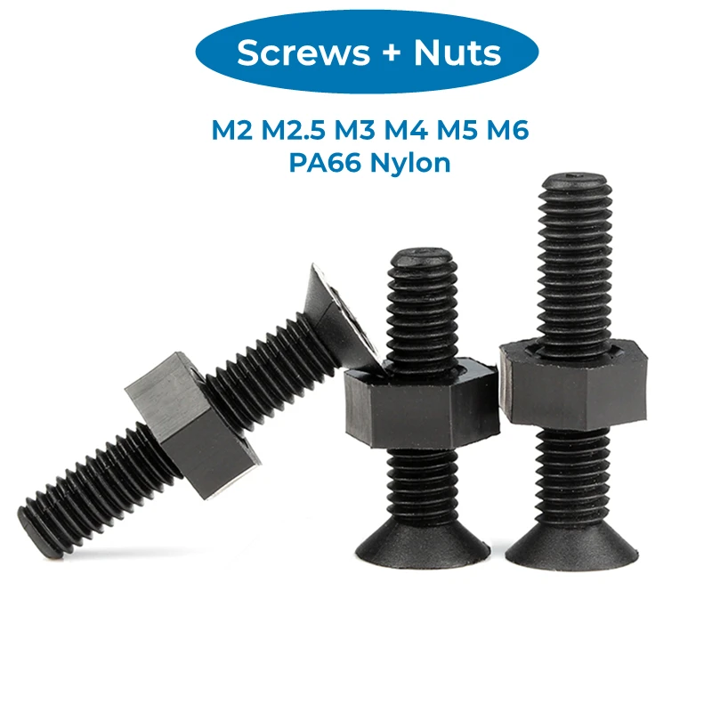 M2-M6-Black-PA66-Nylon-Countersunk-Head-Screws-Hexagon-Nuts-Insulated ...