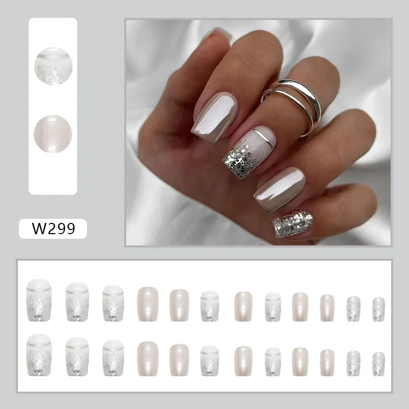 Silver Glitter Nail Tips