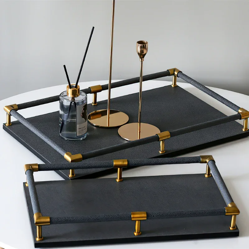 Leather Storage Tray Nordic Handle Rectangle Pallet Large Tea Set ...