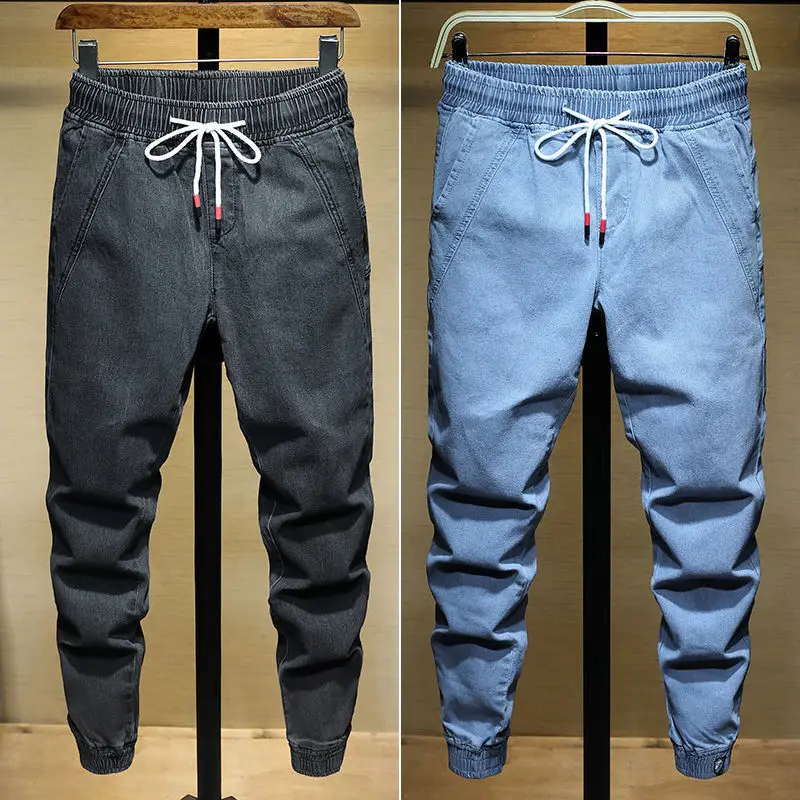 Drawstring-Men-s-Jeans-Elastic-Waist-hip-hop-Solid-2024-Spring-Summer ...