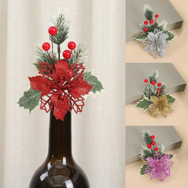 Glitter-Artificial-Christmas-Flowers-Christmas-Tree-Decorations-Home ...