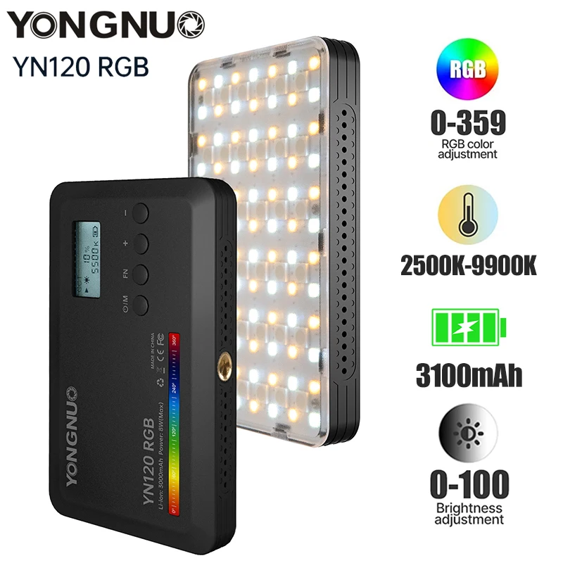 YONGNUO YN120 RGB LED Video Light 2500K-9900K Photography Light 3000mAh Studio Photo Lamp ...