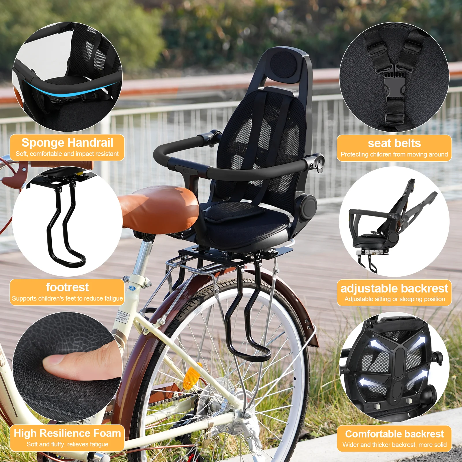 Child-Bicycle-Front-Bike-Seat-Fit-Mountain-Bikes-Cruiser-Bikes-Folding ...